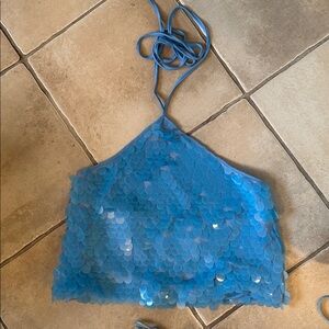 SHEIN | Tops | Shein Light Blue Sequin Crop Top | Poshmark